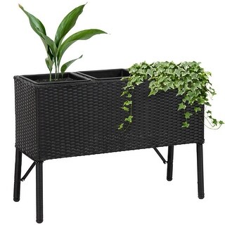 Sunnydaze 3-Section Wicker Planter Box - Black - Bed Bath & Beyond ...