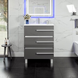 Eviva Haven 39"W x 22"D Oak Wallmount Vanity with White Solid Surface ...