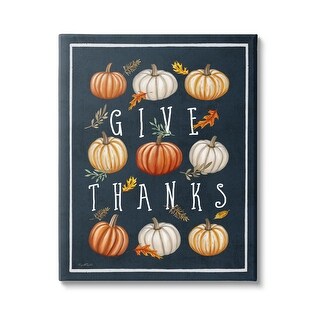 Stupell Give Thanks Autumn Pumpkins Canvas Wall Art, Design by ...