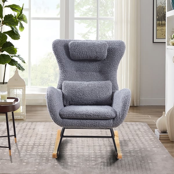Nursery Gray Rocking Chair Glider Accent Chairs with High Backrest ...