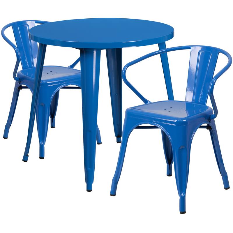 30'-inch Round Metal Indoor-Outdoor Table Set - Overstock - 13532479