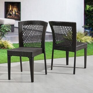 Set of 2 Stackable Outdoor Brown Wicker Dining Chairs, Supports 400lbs ...