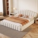 Velvet Upholstered Queen Size Bed Frame Shell-Shaped Headboard for ...