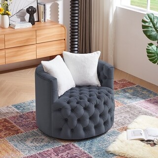 Velvet Swivel Barrel Chair DARK GREY Shell Back Single Sofa w/ Pillows ...