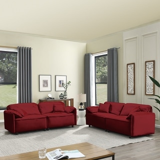 Red Velvet Living Room Sofa Set with Pillows, 3 Seater * 2 - Bed Bath ...