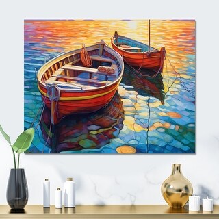 Designart "Two Boats In The Harbor I" Boat Large Metal Prints - Bed ...