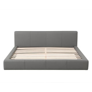 Faux Leather Upholstered Floor Bed Frame with Wood Slats Support - Bed ...