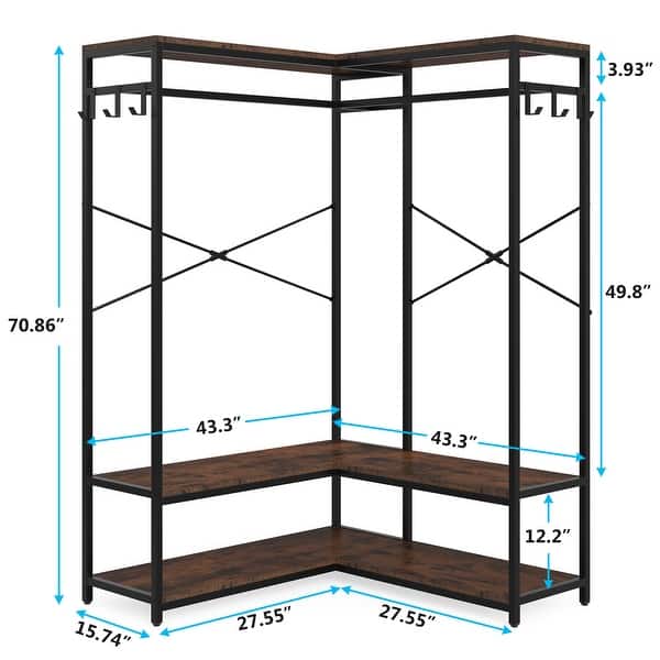 Double Rod Wardrobe Rack Garment Rack L Shaped Clothes Rack Heavy Duty ...