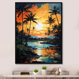 Designart "Palm Trees Tropical Pointillism V" Palms & Palm Trees Framed ...