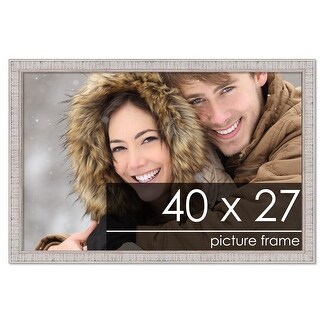 40x27 Distressed/Aged White Wood Picture Frame with UV Acrylic, Foam ...