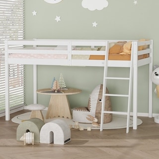 Espresso Wood Junior Loft Bed with Stairs for Adults, Kids and Young ...