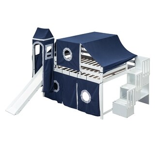 Full Size Castle Low Loft Bed with Slide & Tent and Tower, Loft Bed ...