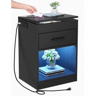 Nightstand with Charging Station and LED Lights and RFID Lock Cabinet ...