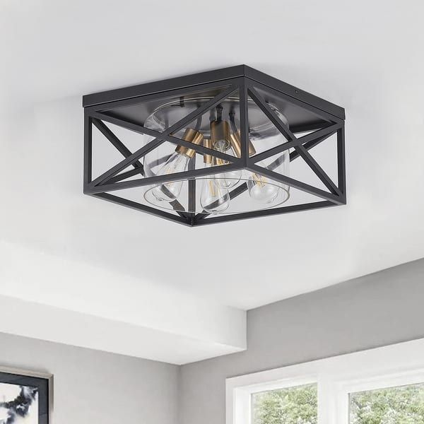 Industrial Rectangle Flush Mount Ceiling Light Fixture with Glass Shade - Bed Bath & Beyond ...