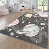 Space Rug for Kids Colorful Galaxy with Planets and Stars in Grey - On ...