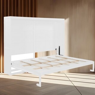 Multi-Function Queen Murphy Bed with LED Lighting, Foldable Wall Bed with Integrated Storage ...