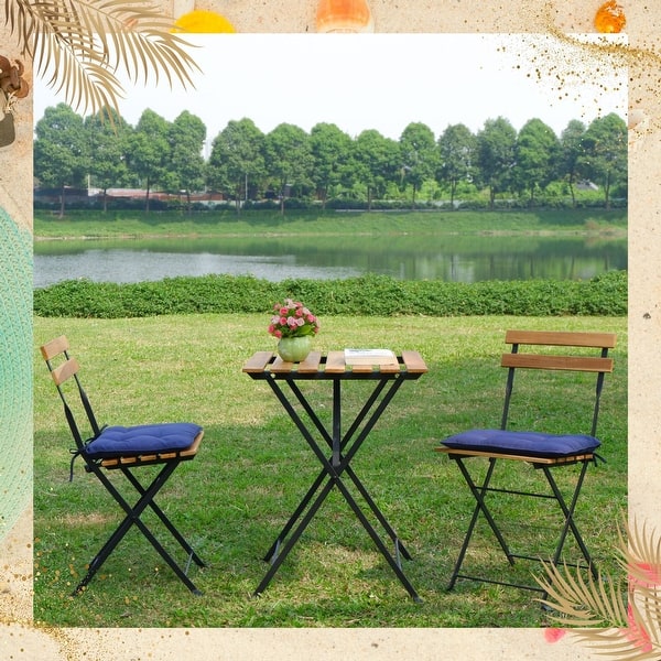 Outdoor Patio Set,3 Piece Foldable Table and Chairs with 2 cushions ...