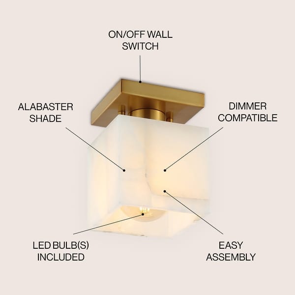 JONATHAN Y Chiara 5" 1-Light Modern Contemporary Alabaster/Iron Cube ...