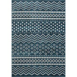 HomeRoots 8' X 10' Blue Geometric Washable Area Rug - 8' x 10' - Bed ...