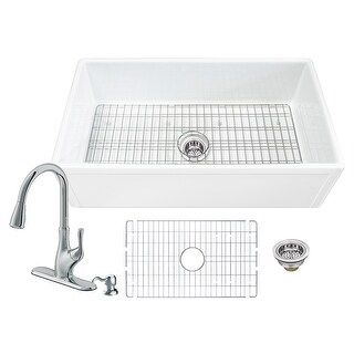 Soleil All-In-One Fireclay Picture Frame Single Bowl Sink and Faucet ...