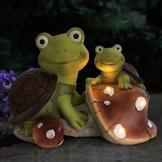 Cute Frog Face Turtles Animal Sculpture w/Solar LED Lights for Garden ...