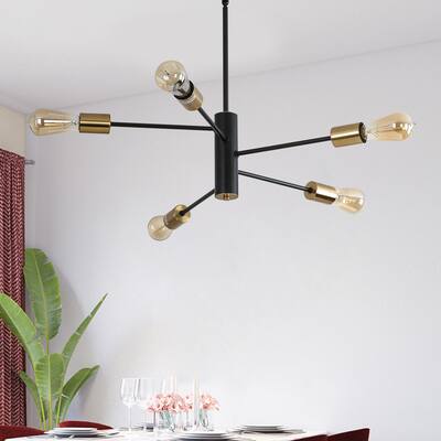 YANSUN 5-Light Black and Gold Sputnik Chandelier Industrial Mid Century ...