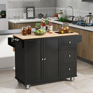Drop Leaf Breakfast Bar,Mobile Kitchen Island with Locking Wheels,Solid ...