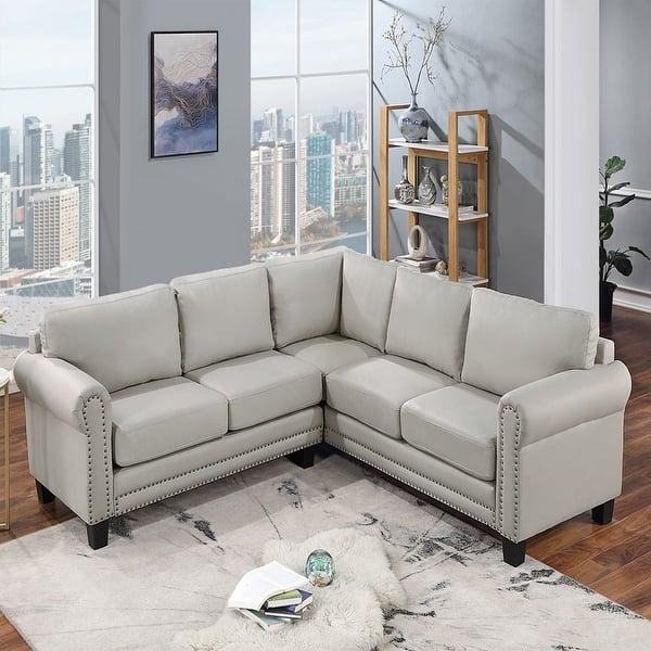 Mid-Century Sectional Corner Sofa L-shape Couch with Scroll Arms ...