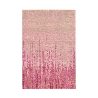 Shahbanu Rugs Hand Knotted Pink Vertical Ombre Design Natural Wool Mat ...