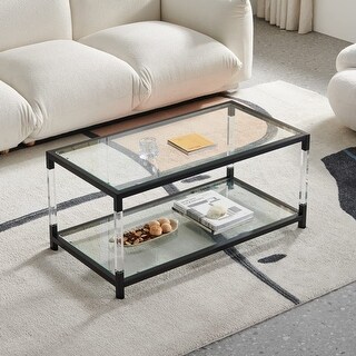 Coffee Table, Double Layer Glass Coffee Table for Living Space, Ultra ...