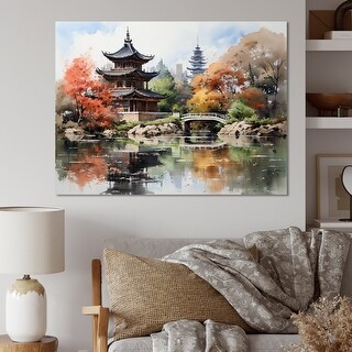Designart "China Art Pagoda Serenity" Chinese Canvas Wall Art - Bed ...