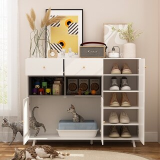 Unit Multi-Use Cabinet w/Built-In Cat Nook and Shoe Organizer Entryway ...