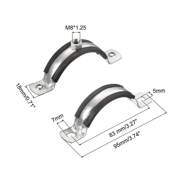 M8 Rigid Pipe Strap Clamps, Pipe Bracket Tube Clip Carbon Steel 24Pcs ...