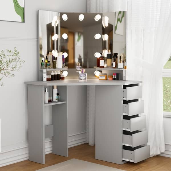 corner vanity table grey