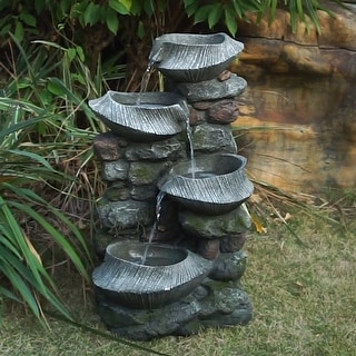 19x15x31.5" Indoor Outdoor Stone Water Fountain, 4-Tier Polyresin ...