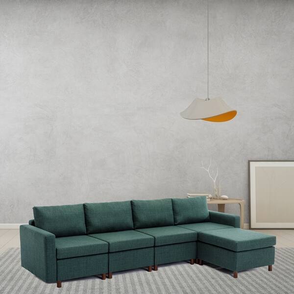 Green L-Shape Sponge Chaise Lounge Couch Linen Sectional Sofa Set - Bed Bath & Beyond - 39054980