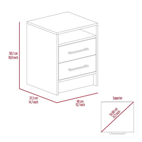 Light Grey MDF Nightstand 2 Drawer 1 Tier Rectangular Nightstand - Bed ...