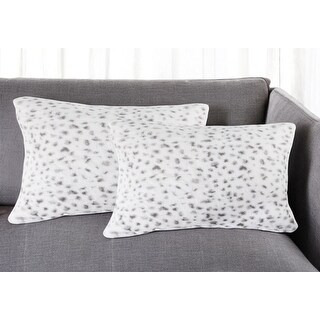 Set of Two 12" X 20" White and Gray Faux Fur Lumbar Throw Pillows - Bed ...