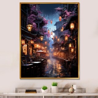 Designart "Thailand Night Floating Bazaar I" Thailand Framed Wall Decor ...
