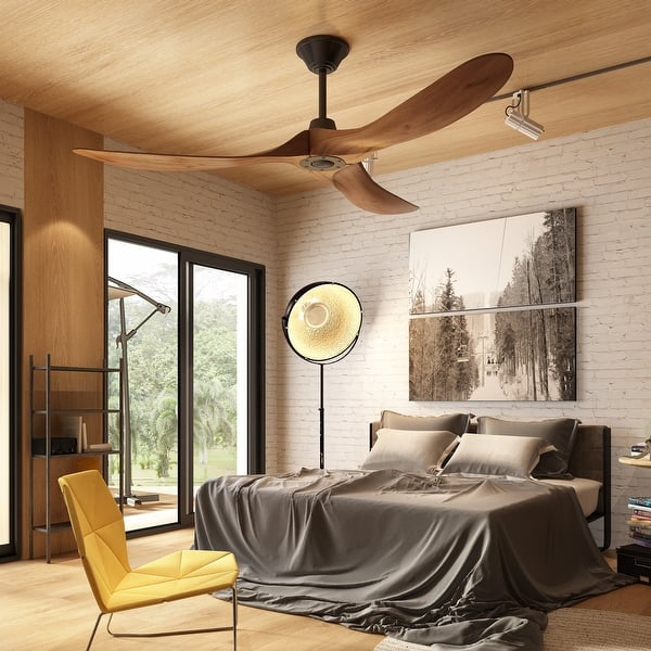 60" Walnut 3-Blades Wood Ceiling Fan with Remote Control - Bed Bath ...