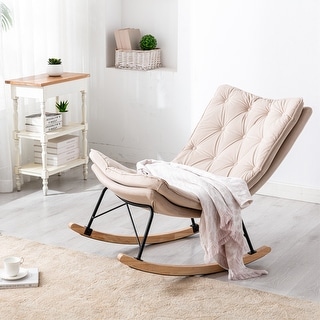 Modern Velvet Armless Rocking Chair With Tufted Upholstered,Metal Base ...