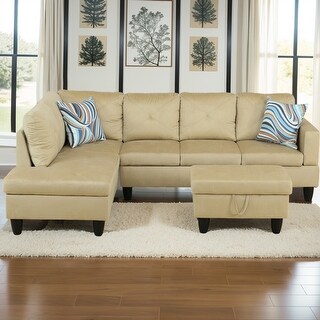 Flannel Sectional Couch with Ottoman-Stylish, L-Shaped Design, 3-Piece ...