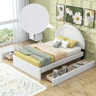 Full or Twin Size Teddy Fabric Upholstered Platform Bed with 4 Drawers ...