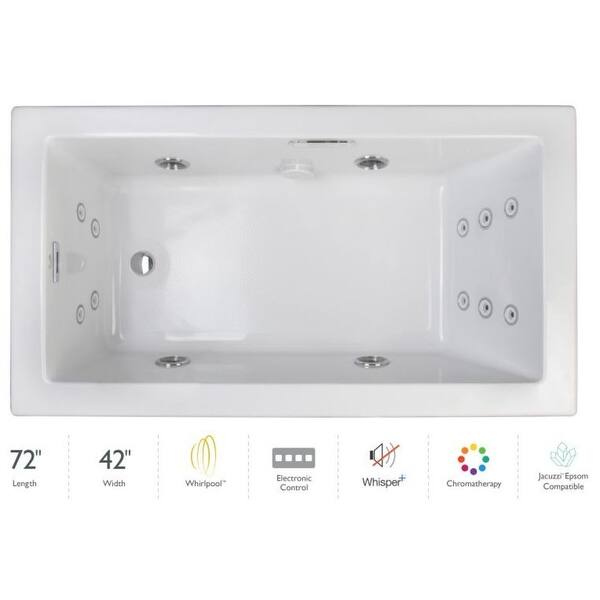 Jacuzzi Elara 72" Drop-In Whirlpool Bathtub with Left Drain, Whisper+ ...
