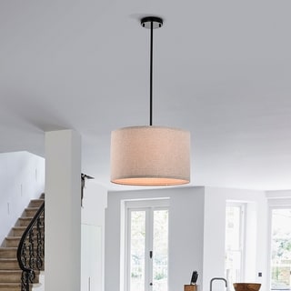 16" Modern 1-Light Large Linen Drum Pendant Light Adjustable Height ...
