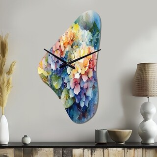 Designart - Blue Green Hydrangea - Hydrangea Wall Clock in Boomerang ...