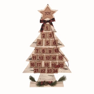 Transpac Wood 23.25 in. Multicolor Christmas Joy Holly Advent Tree ...