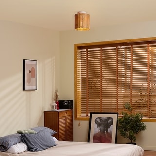 Bali 1-Light Matte White Flush Mount Ceiling Light with Natural Bamboo ...