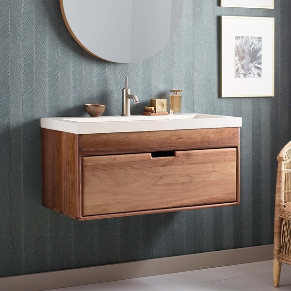 Moasis 47 inch 3 Drawer Floating Bathroom Vanity with Stone Top - On ...