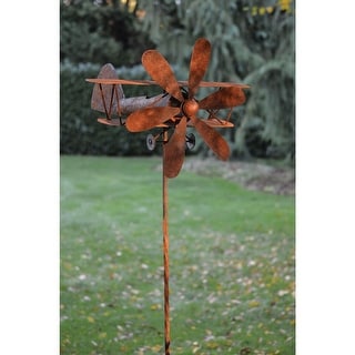 Metal Biplane Garden Stake Spinner -Plane Measures 19" x 22", Stands ...